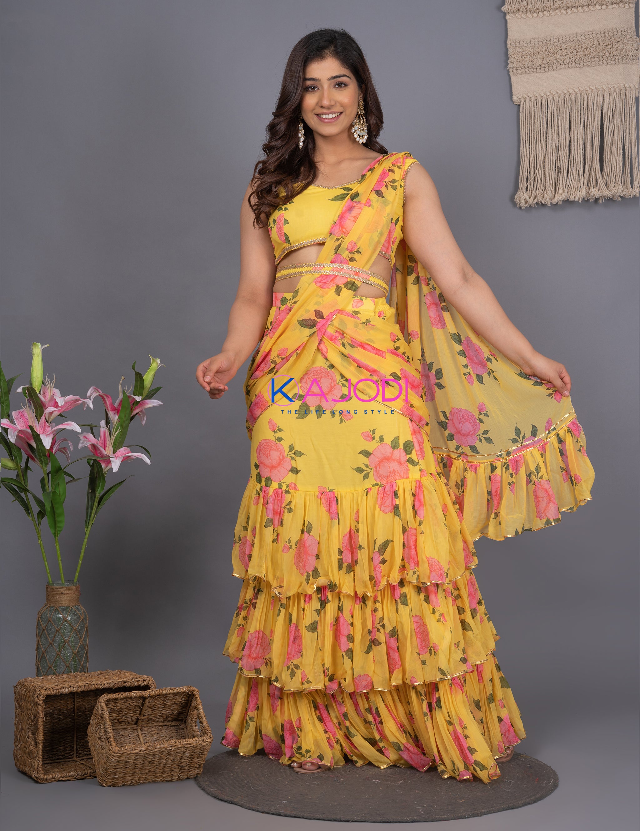 Yellow Haldi Ceremony Saree Set